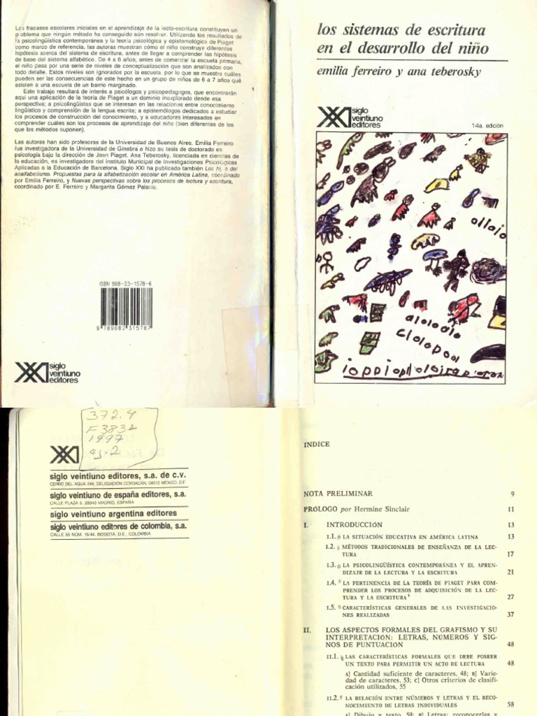 FERREIRO, E Y TEBEROSKY, A Los Sistemas de Escritura en El Desarrollo Del Niño PDF | PDF