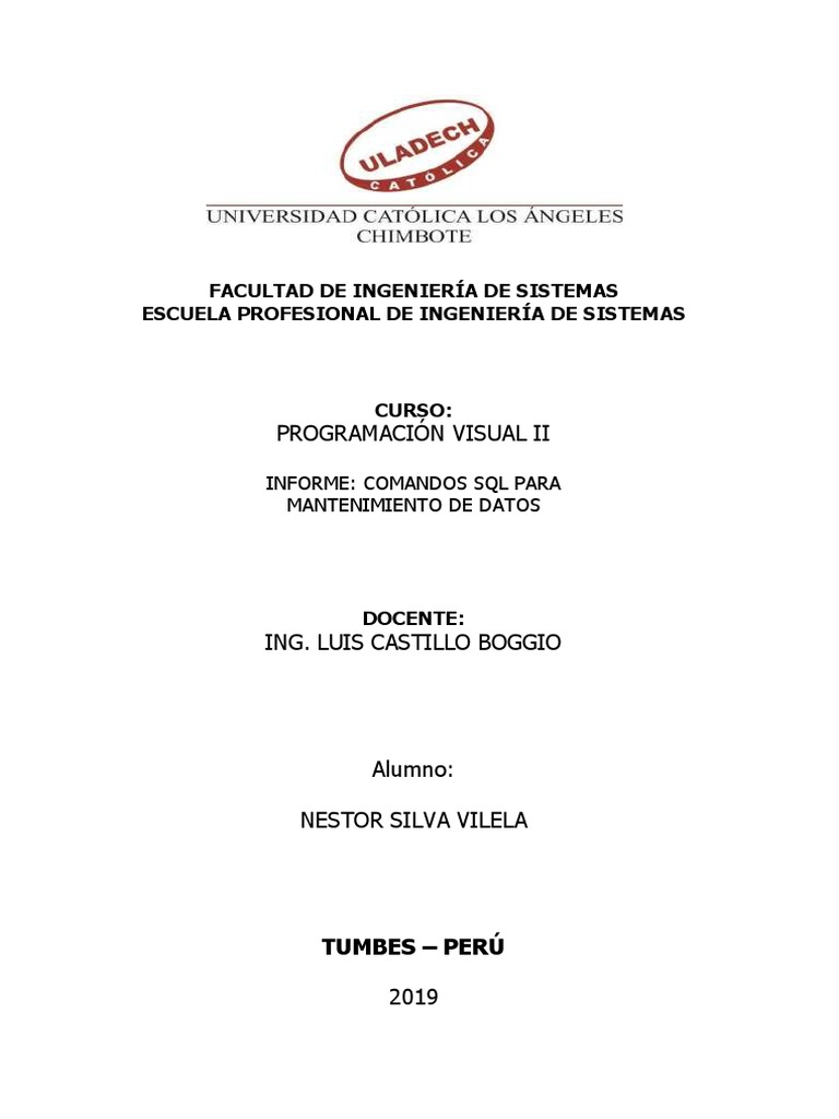 Informe Comandos de Mantenimiento SQL | PDF | Servidor SQL de Microsoft | Bases de datos