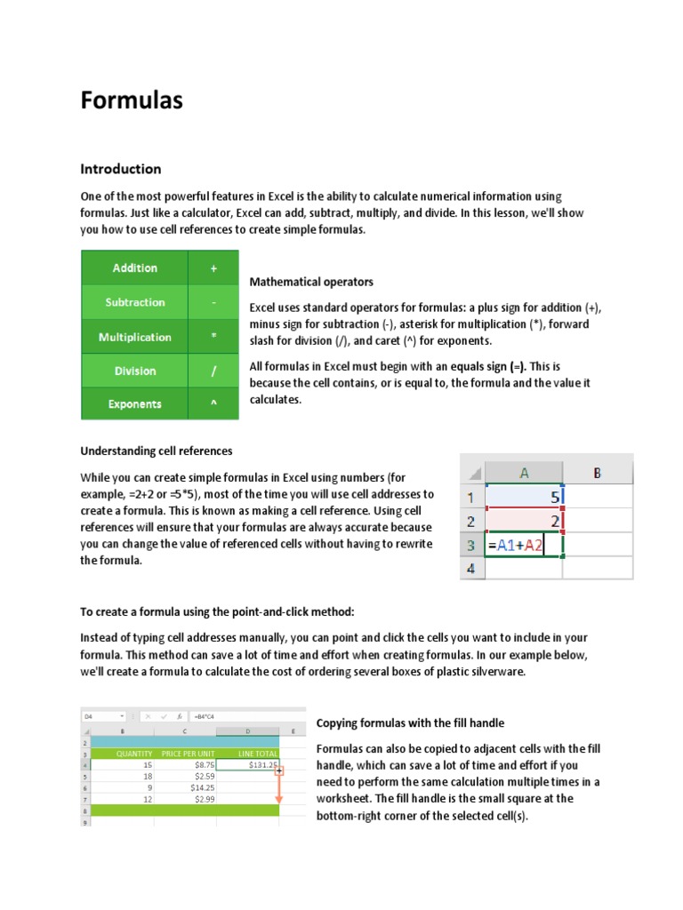 Formulas: Mathematical Operators | PDF | Multiplication | Formula