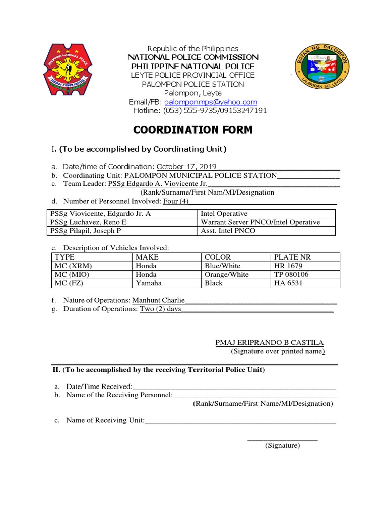 Coordination Form: National Police Commission Philippine National ...