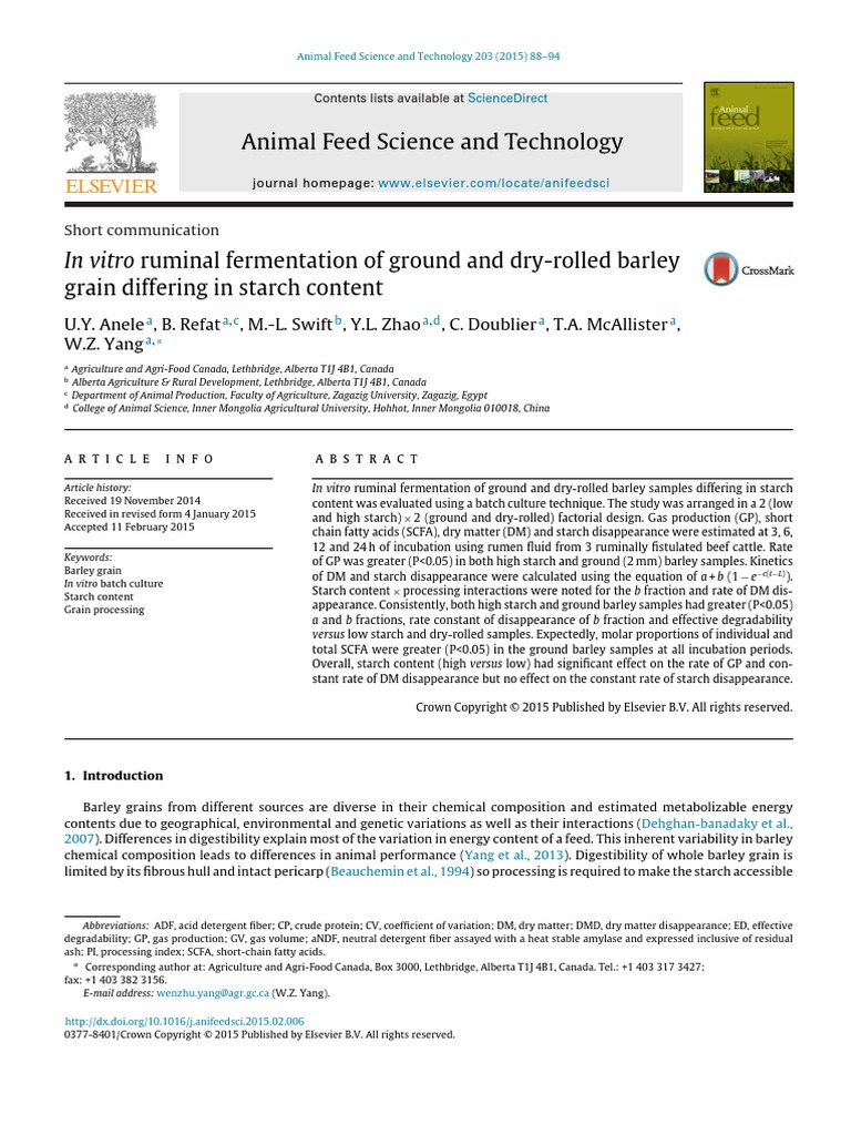 Animal Feed Science and Technology | PDF | Dietary Fiber | Diet & Nutrition