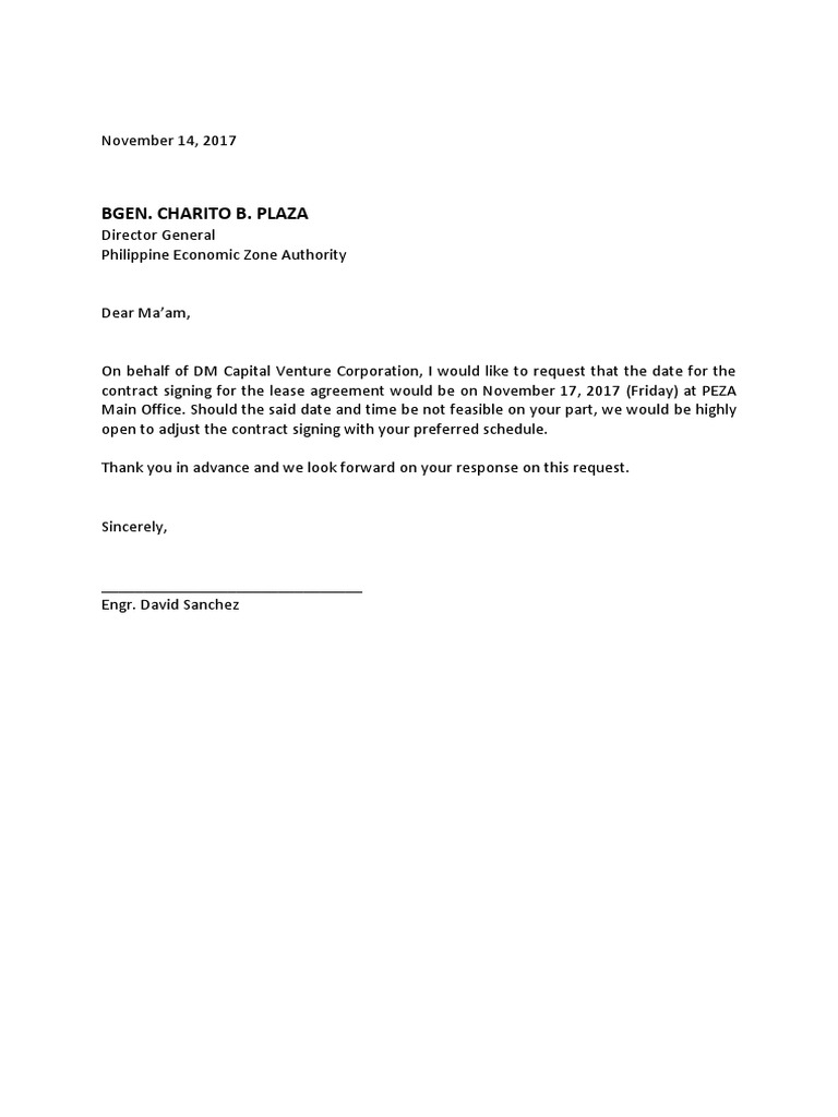 Request for Contract Signing Date | PDF