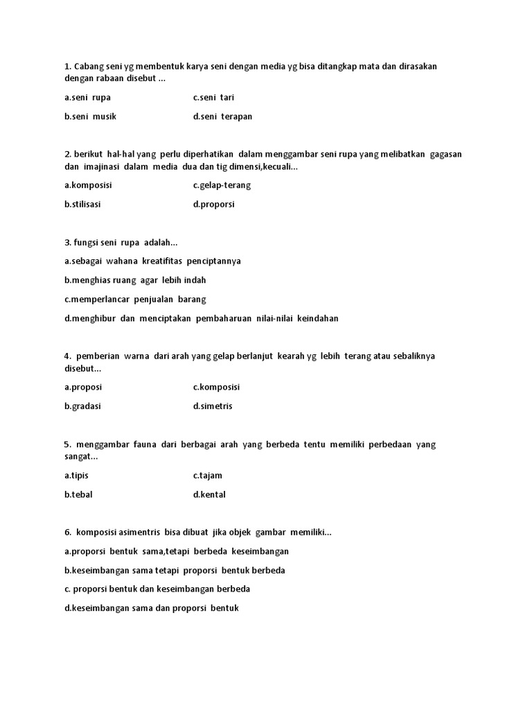 Soal Ulangan SBK Kls 1 | PDF | Seni