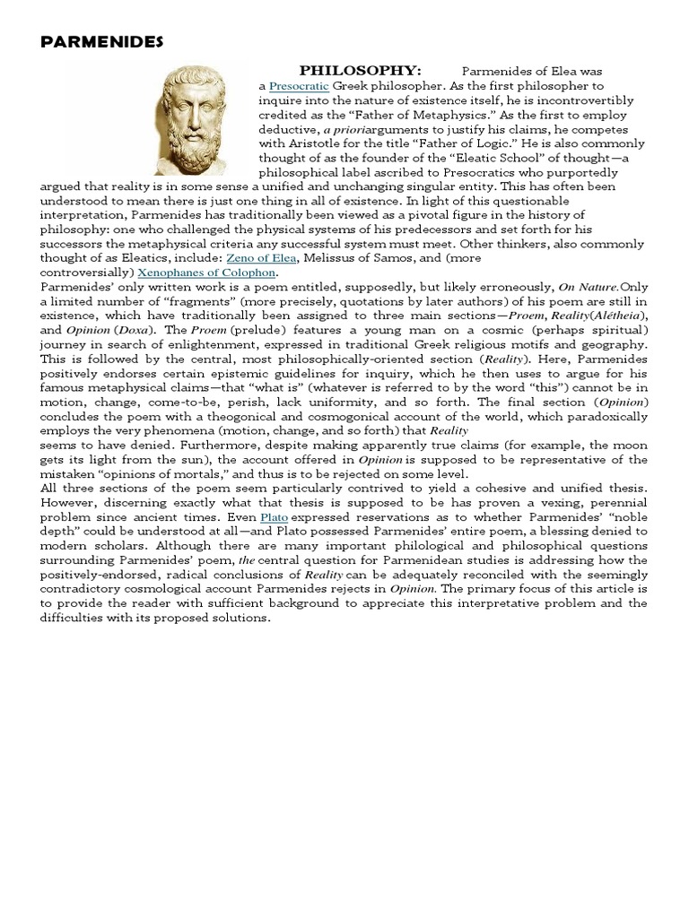 Parmenides | PDF | Western Philosophy | Philosophical Movements