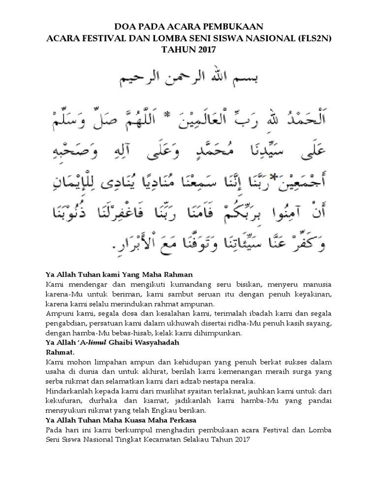 Doa Pada Acara Pembukaan FLS2N | PDF