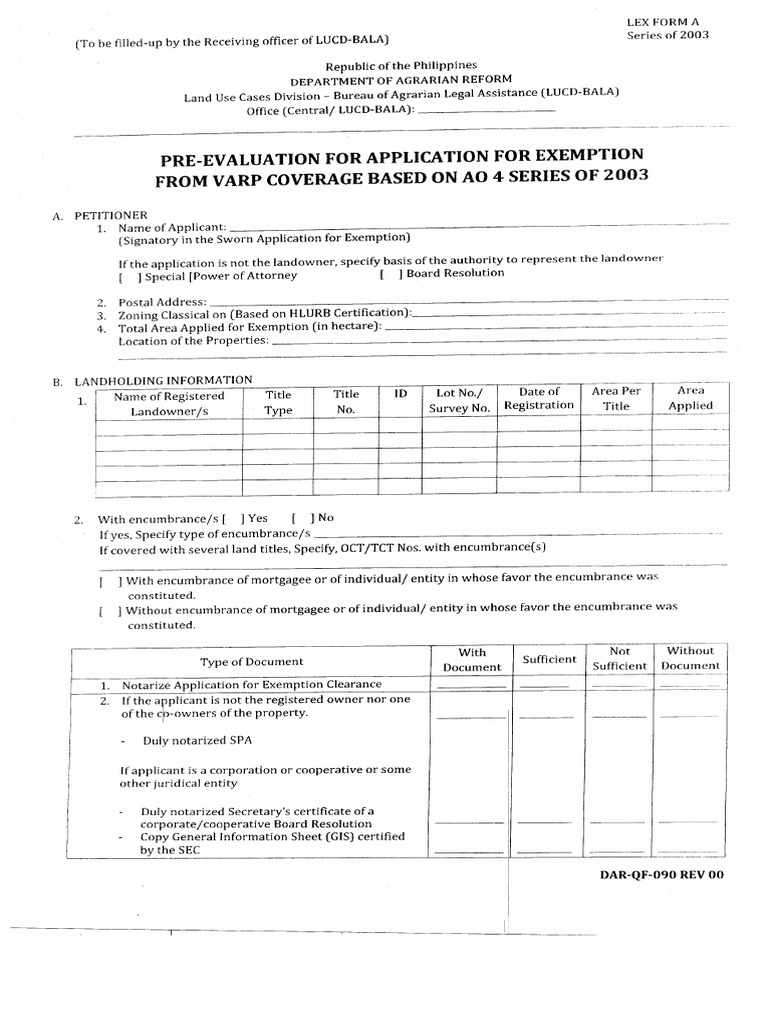 DAR Exemption Pre-Evaluation
