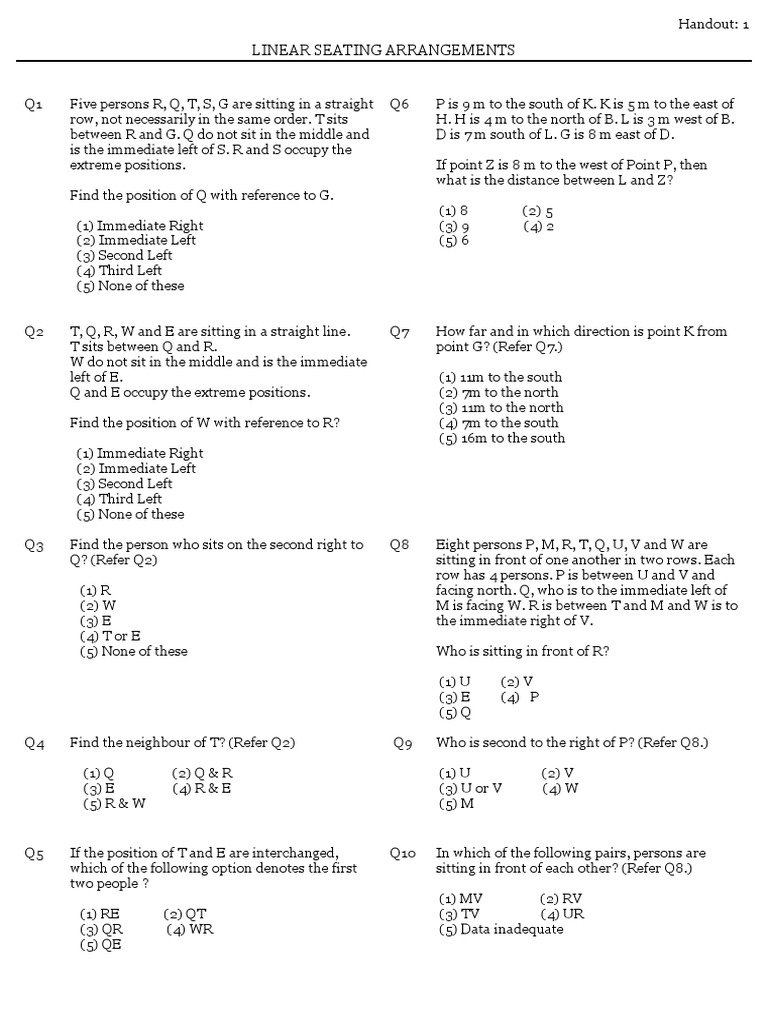 Linear Seating Arrangements | PDF
