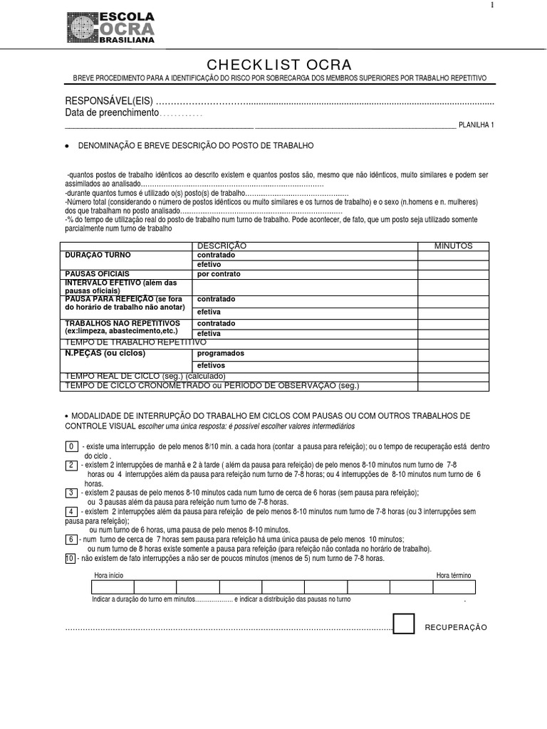 Checklist OCRA para Risco Ergonômico | PDF | Tempo | Força