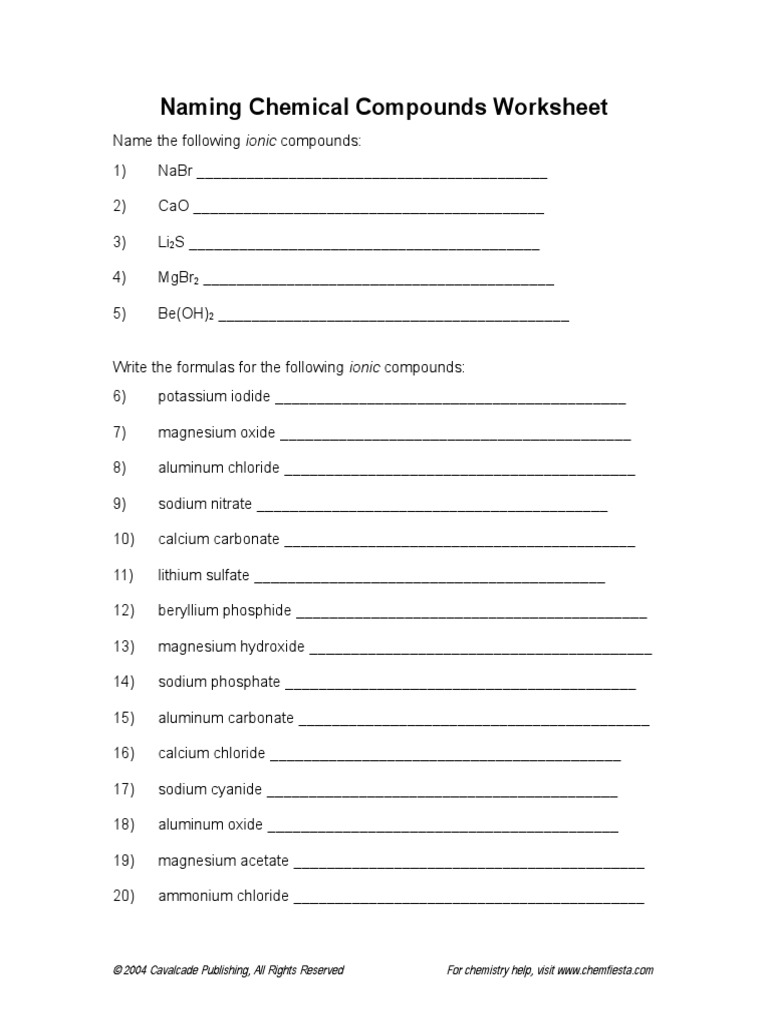 Chemical Nomenclature Worksheet Doc Solved Formula & Nomenclature The