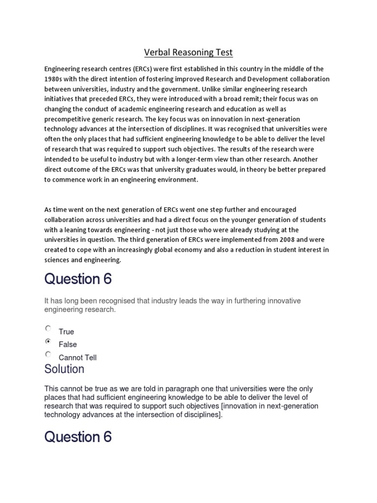 Verbal Reasoning Test | PDF | Engineering | University