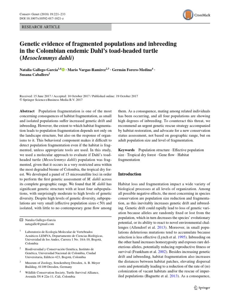 Genetic Evidence of Fragmented Populations and Inbreeding in The ...