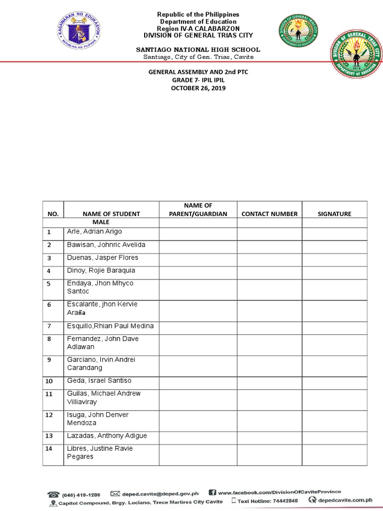 General Assembly and 2Nd PTC Grade 7-Ipil Ipil OCTOBER 26, 2019 | PDF