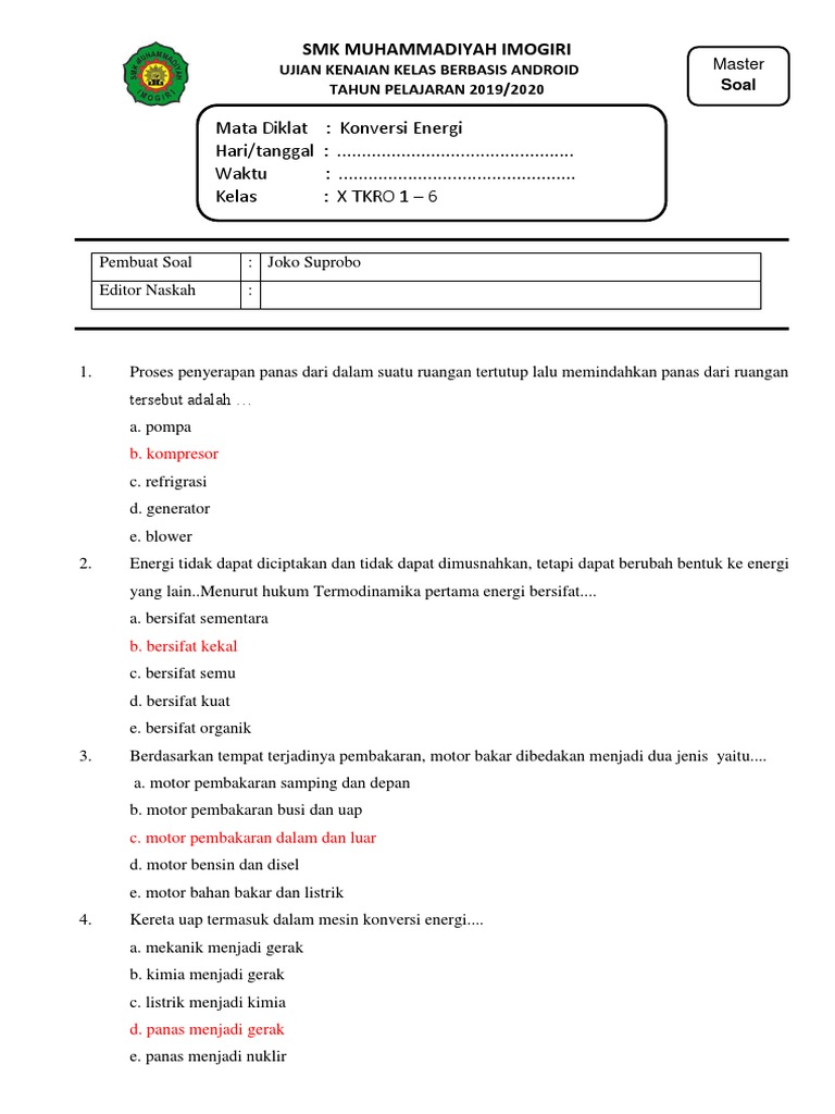 SOAL - X TKRO 1-6 - Konversi Energi Final | PDF