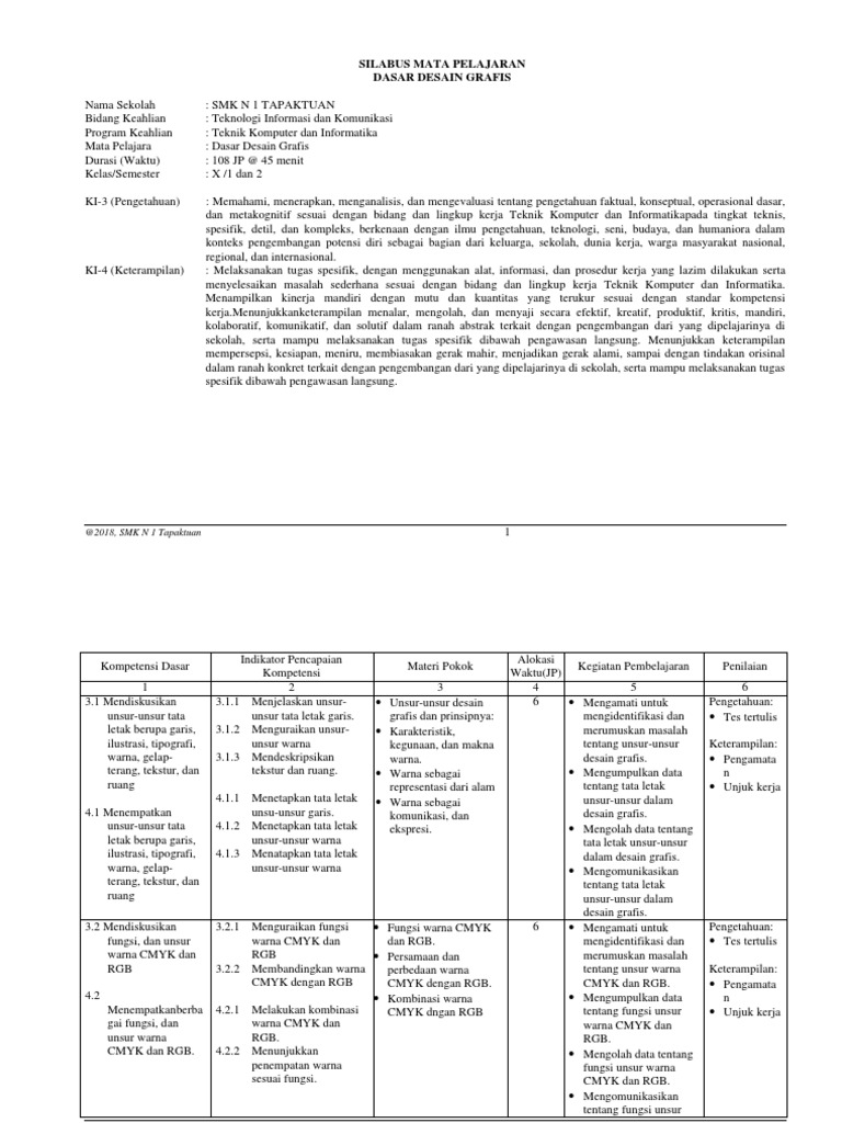 SILABUS Dasar Desain Grafis | PDF