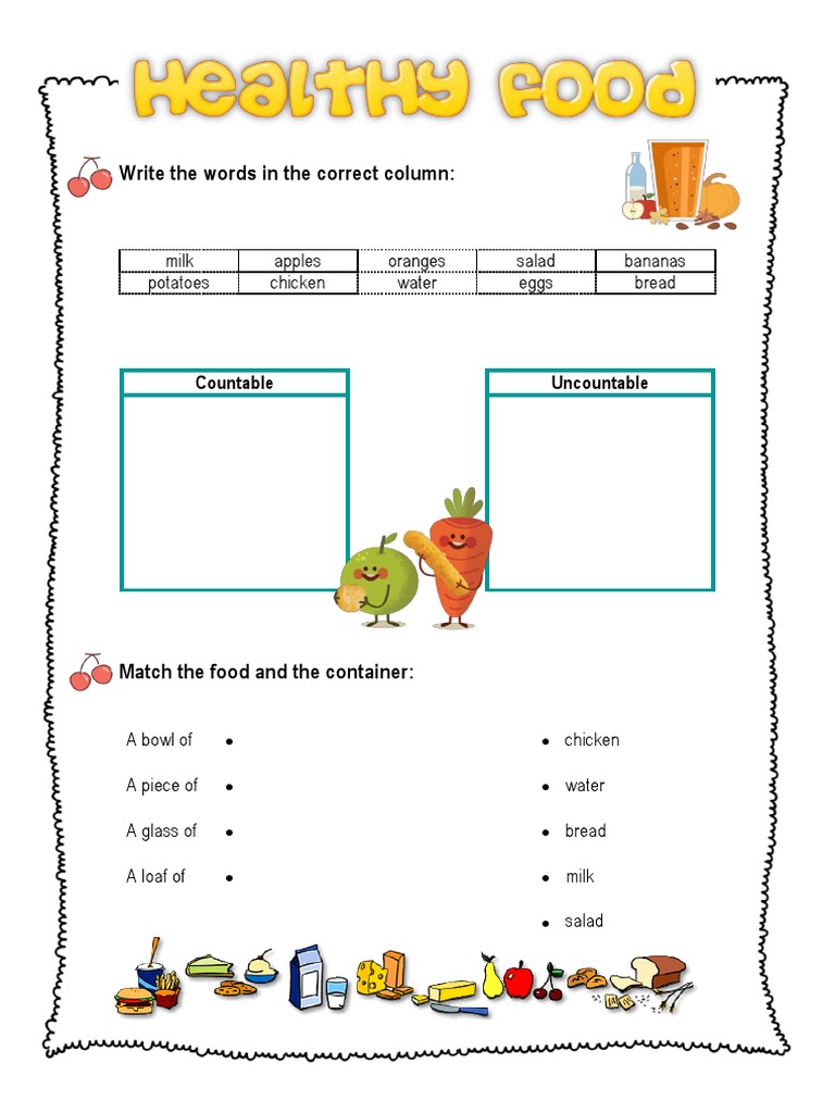 Food Countable Uncountable Containers Fun Activities Games 119551 | PDF