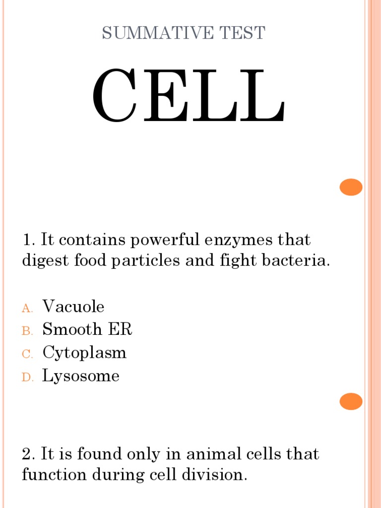 Cell Summative Test | PDF | Endoplasmic Reticulum | Cell (Biology)