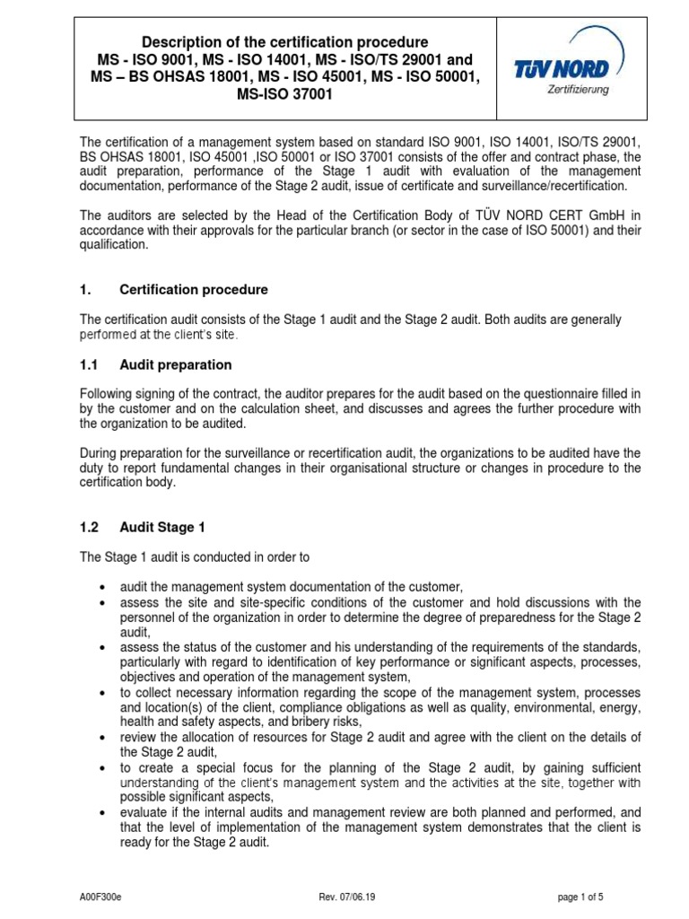 A00F300e Description of The Certification Procedure ISO 9001 ISO 14001 ...