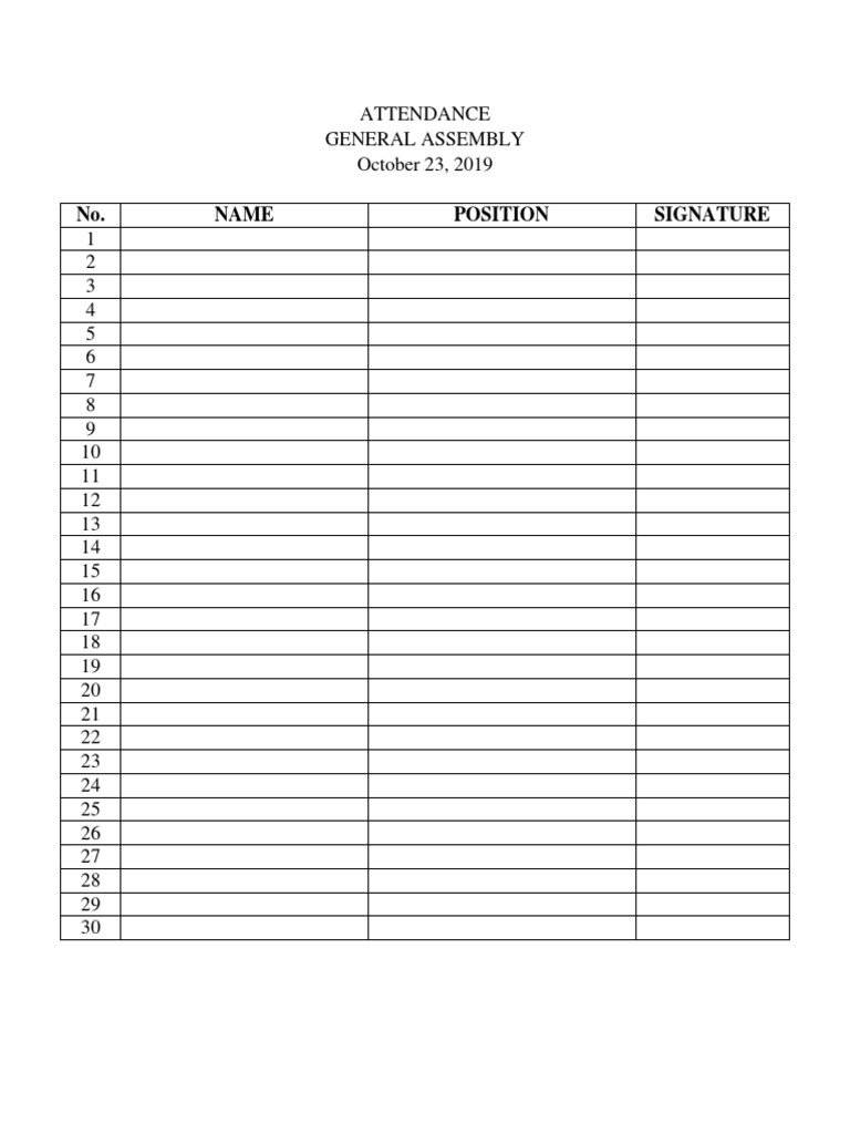 General Assembly Attendance List | PDF