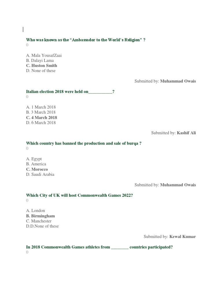 World General Knowledge2 | PDF | Sports