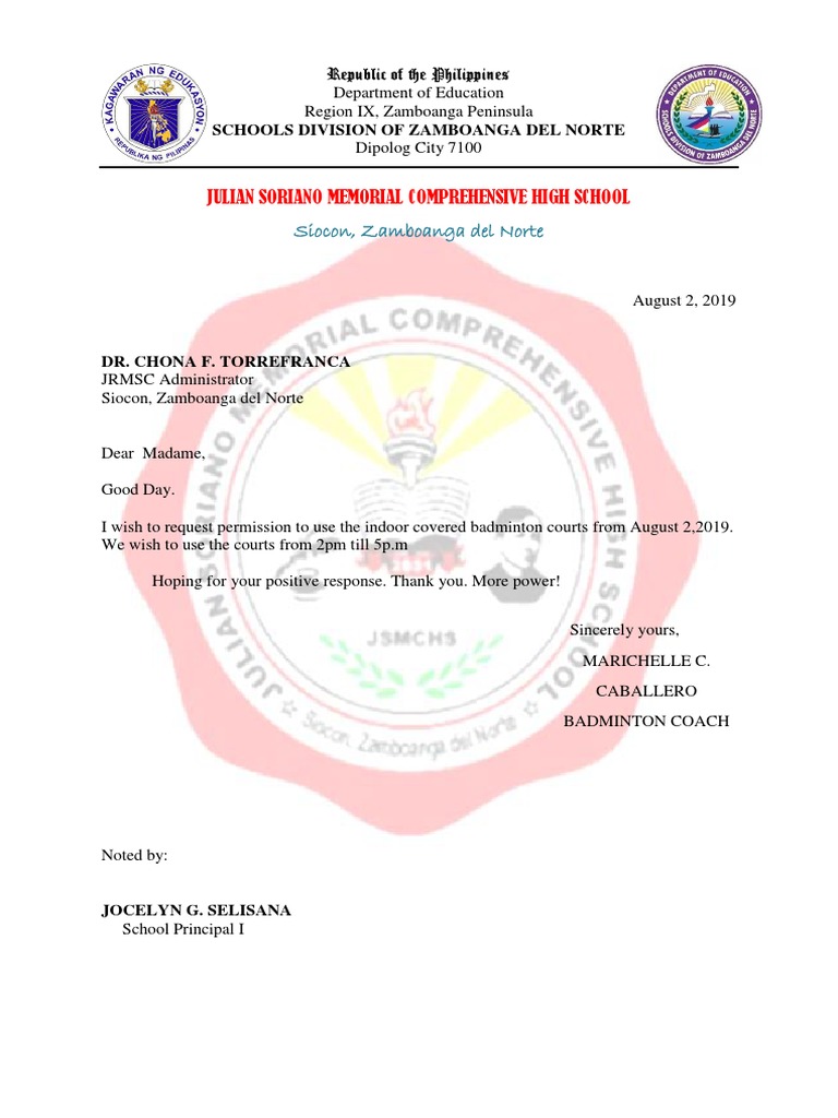 Badminton Court Usage Request Letter | PDF