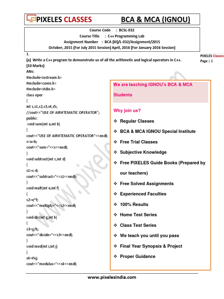 BCSL 032 Solved Assignments 2016 | PDF | Matrix (Mathematics) | Operator Theory
