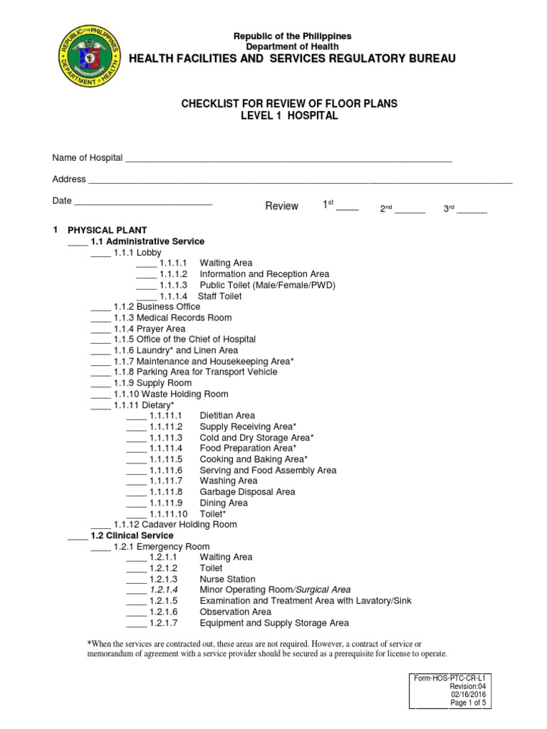 Guidelines for Reviewing Floor Plans of a Proposed Level 1 Hospital ...