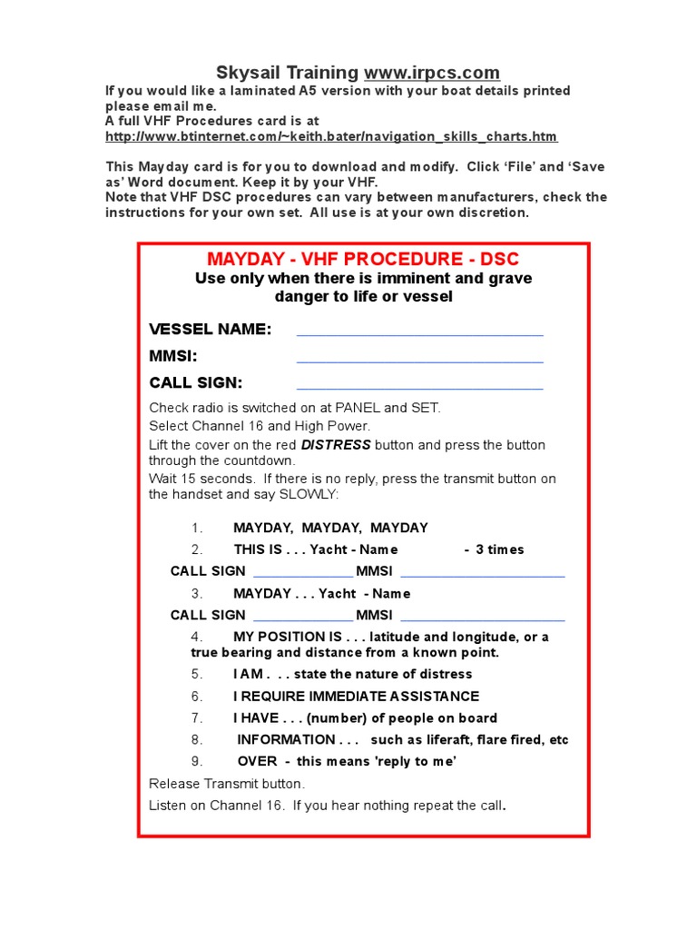 Mayday - VHF Procedure - DSC | PDF | Wireless | Telecommunications ...