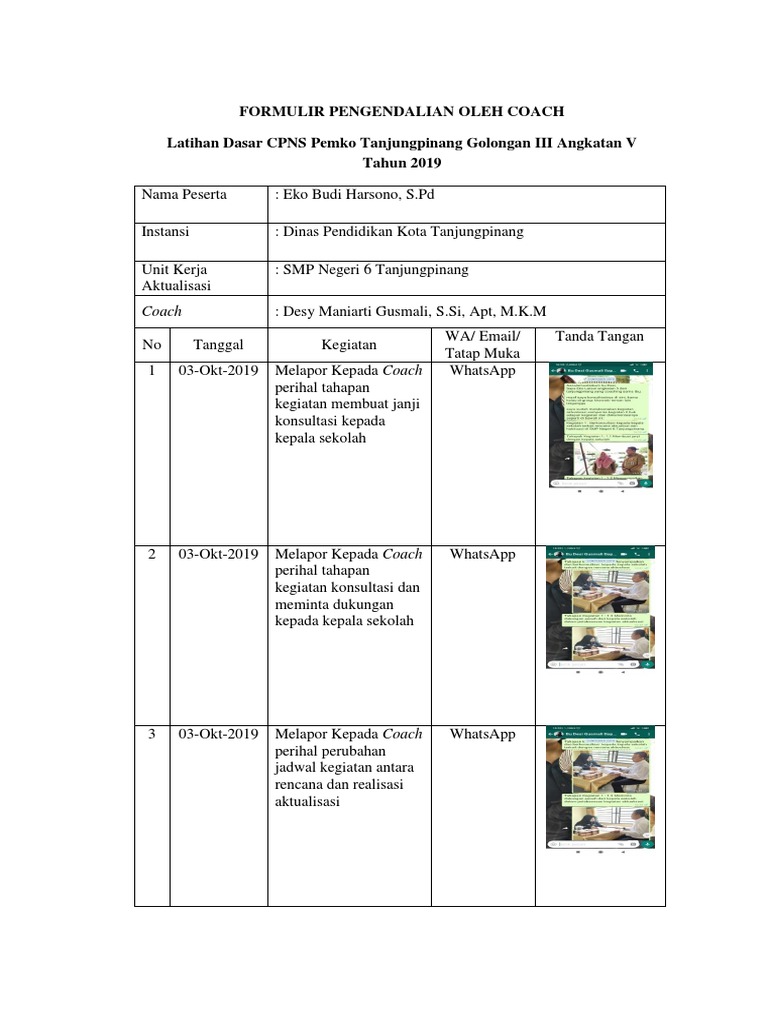 Formulir Pengendalian Oleh Coach | PDF