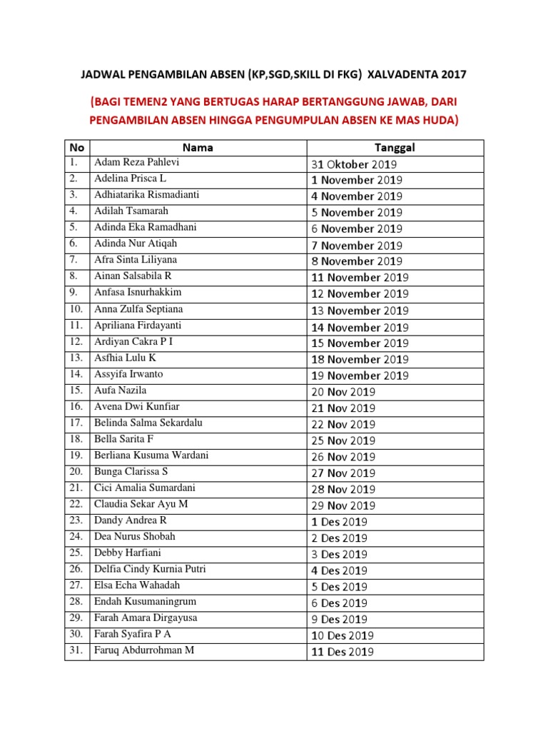 Jadwal Piket Absen | PDF