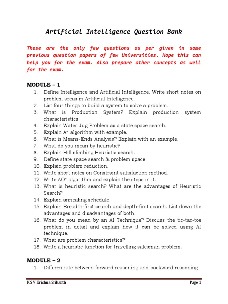 Ai Question Bank | PDF | Knowledge Representation And Reasoning ...