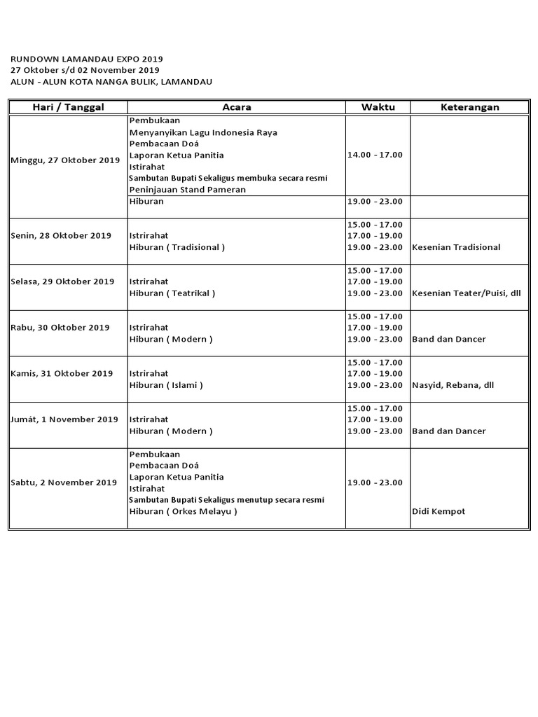 Lamandau Expo 2019 Schedule | PDF | Art