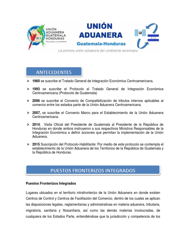 Información General Union Aduanera Guatemala Honduras | PDF | aduana | Centroamérica