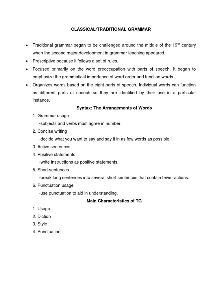 Overview of Traditional Grammar Principles | PDF