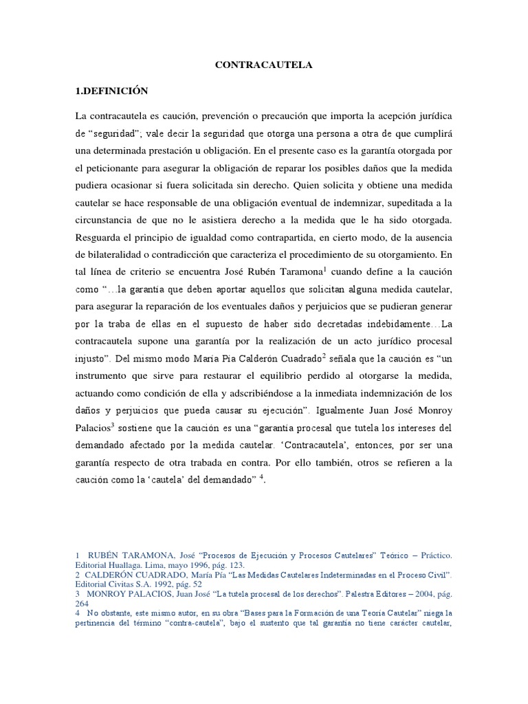 Tipos y Definición de Contracautela | PDF | Mandato | Ley procesal