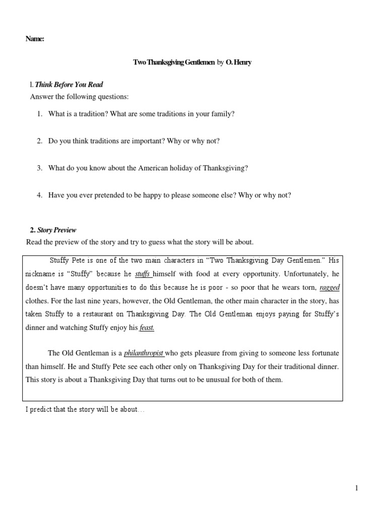 O. Henry's Two Thanksgiving Gentlemen | PDF | Language Arts & Discipline