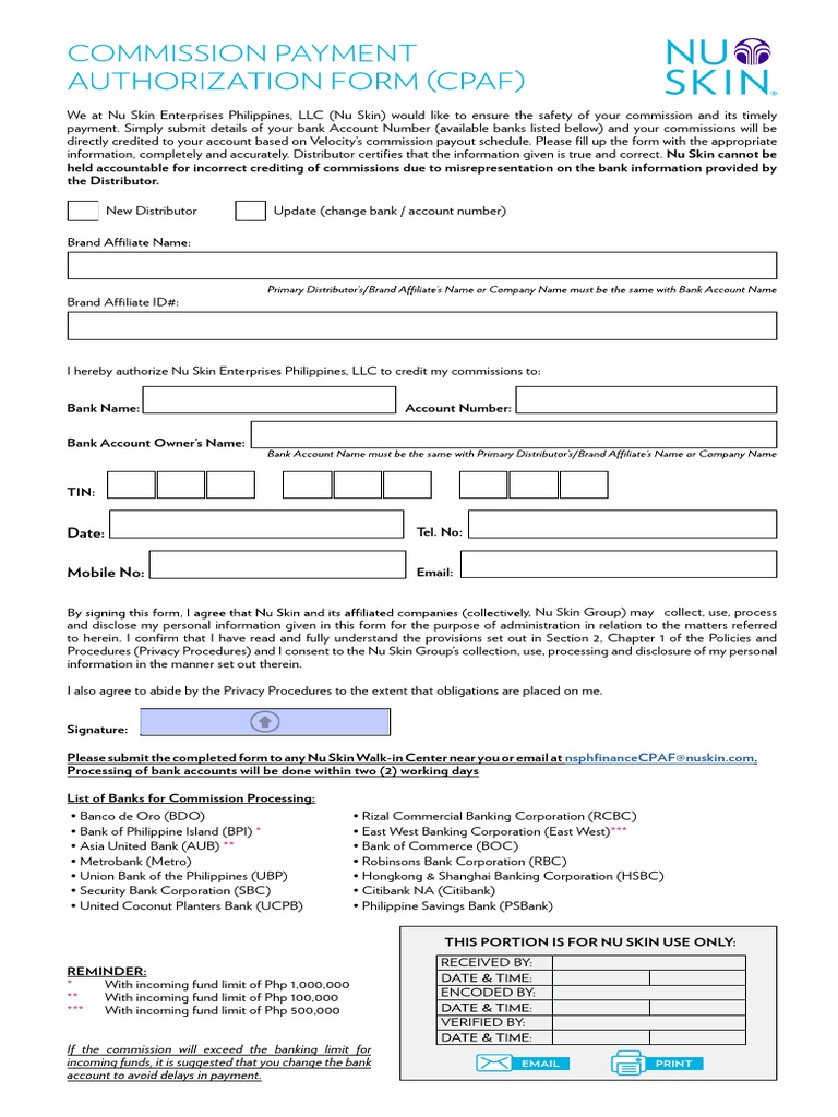 2019 03 CPAF Form Rev6 | PDF | Banks | Financial Services