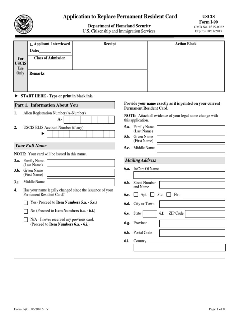 Application To Replace Permanent Resident Card: Part 1. Information ...