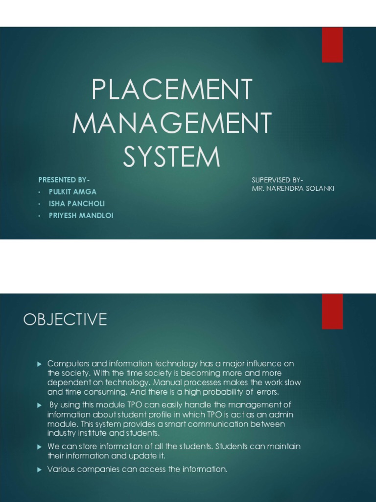 Placement Management System: Presented By-Pulkit Amga Isha Pancholi ...
