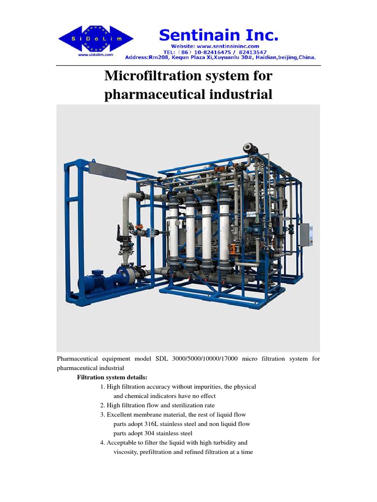 Microfiltration System For Pharmaceutical Industrial | PDF | Filtration ...