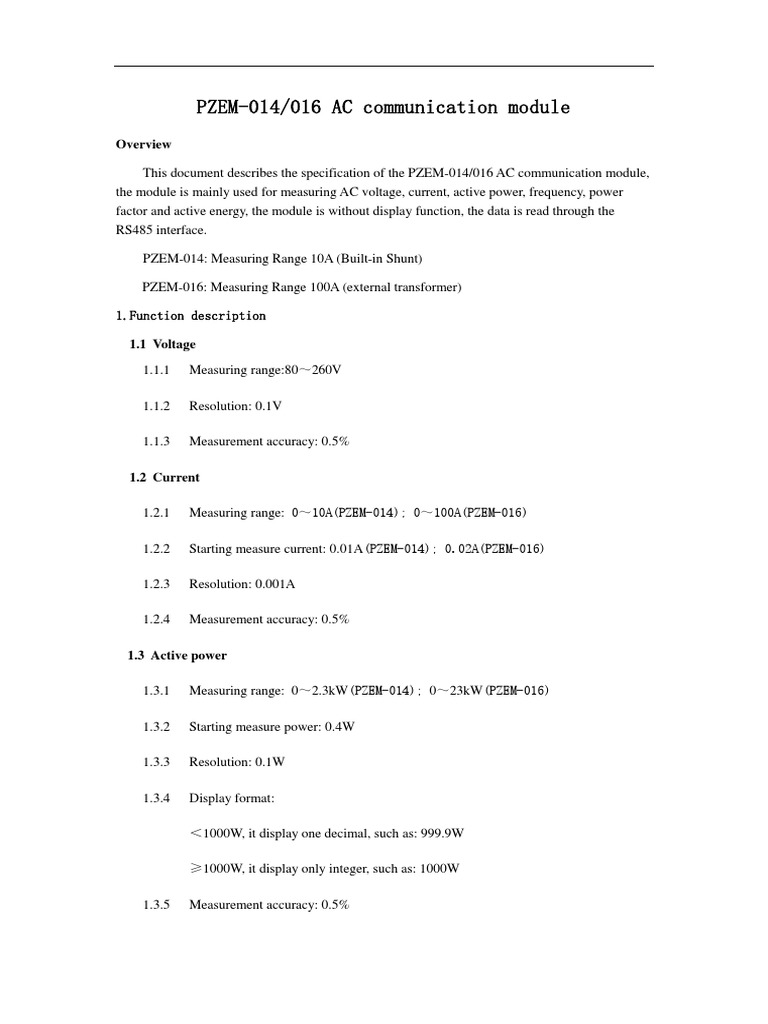 PZEM-014/016 AC Module Specs | PDF | Power Supply | Bit