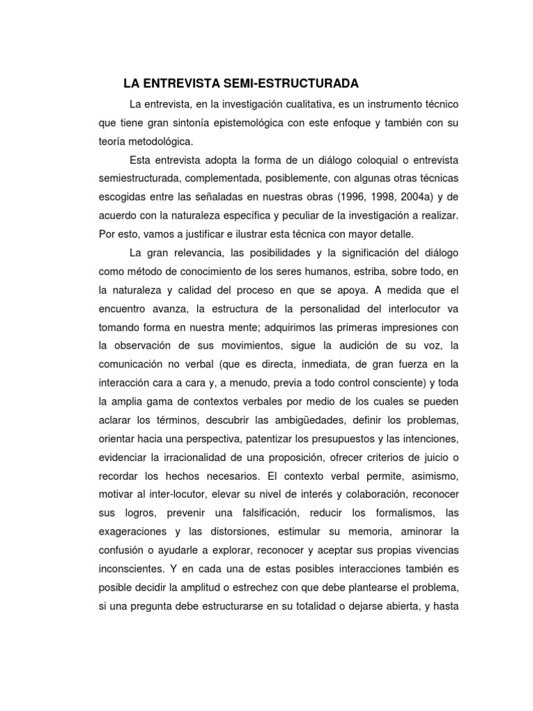 La Entrevista Semiestructurada | PDF | Investigación cualitativa | Interacciones de disciplina ...