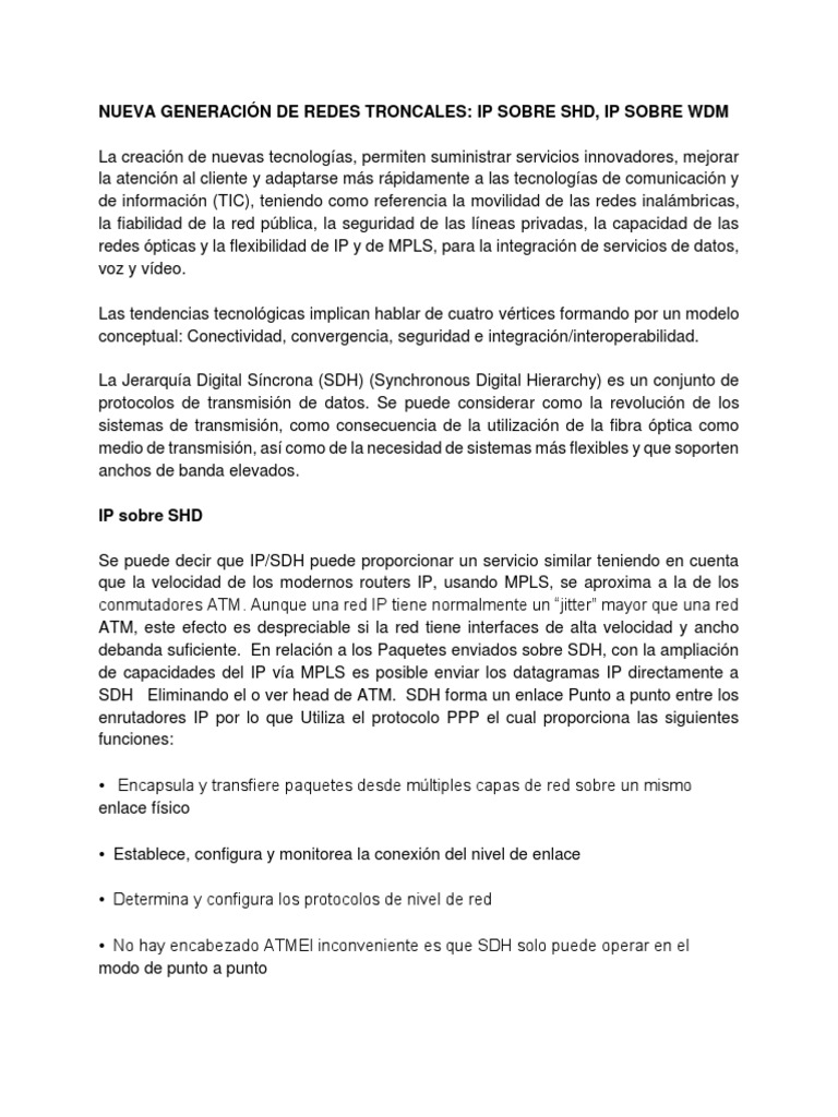 Protocolos de IP Sobre SDH, WDM y RSVP | PDF | Calidad de servicio | Modo de Transferencia Asíncrona