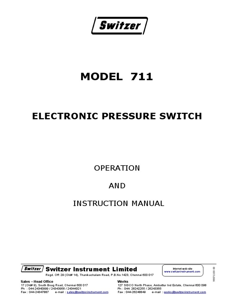 Switzer Pressure Switch | PDF | Electrical Connector | Relay