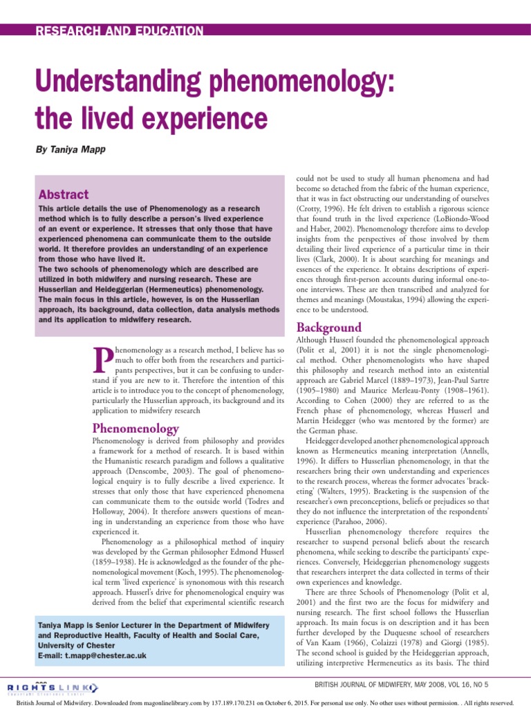 Understanding Phenomenology - Giorgi, Collaizi, Van Kaam | PDF ...