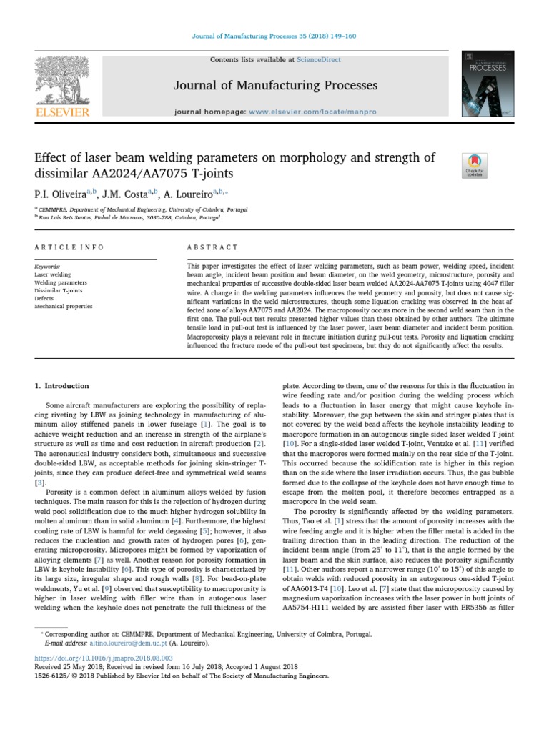 Journal of Manufacturing Processes: Sciencedirect | PDF | Welding ...