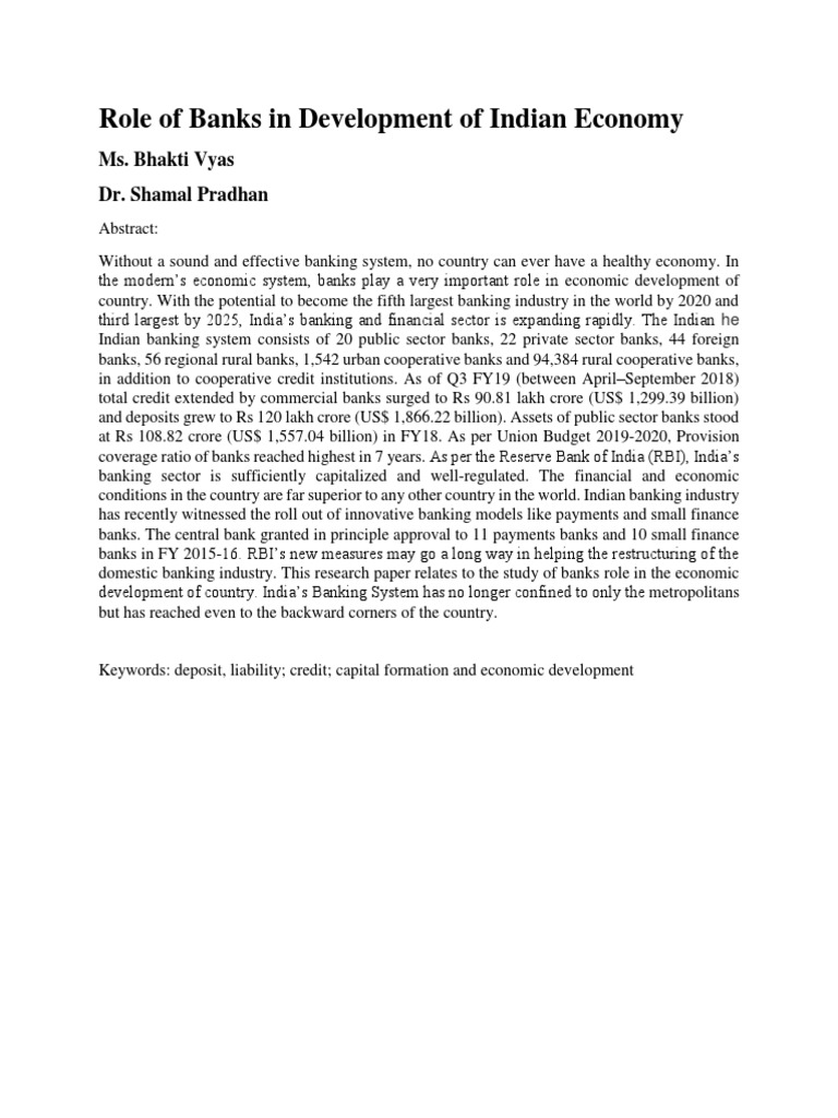 Role of Banks in Development of Indian Economy | PDF