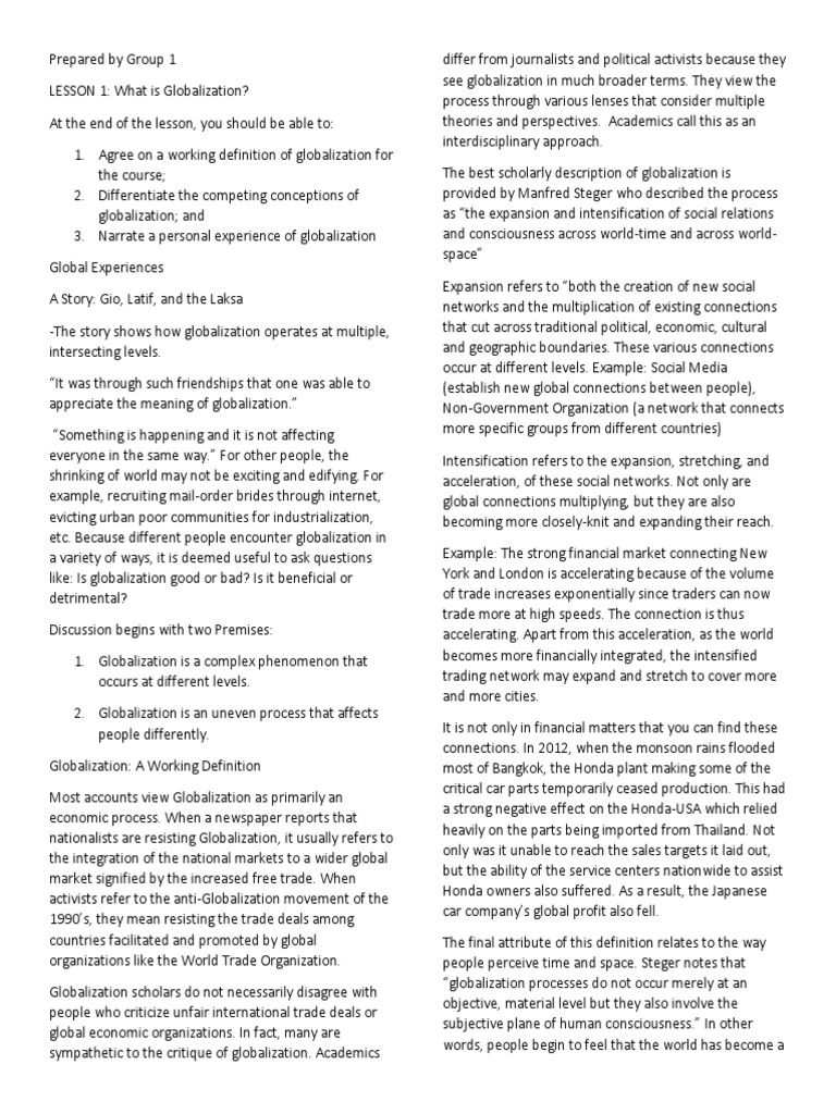 Lesson 1 Globalization Outline | Globalization | News