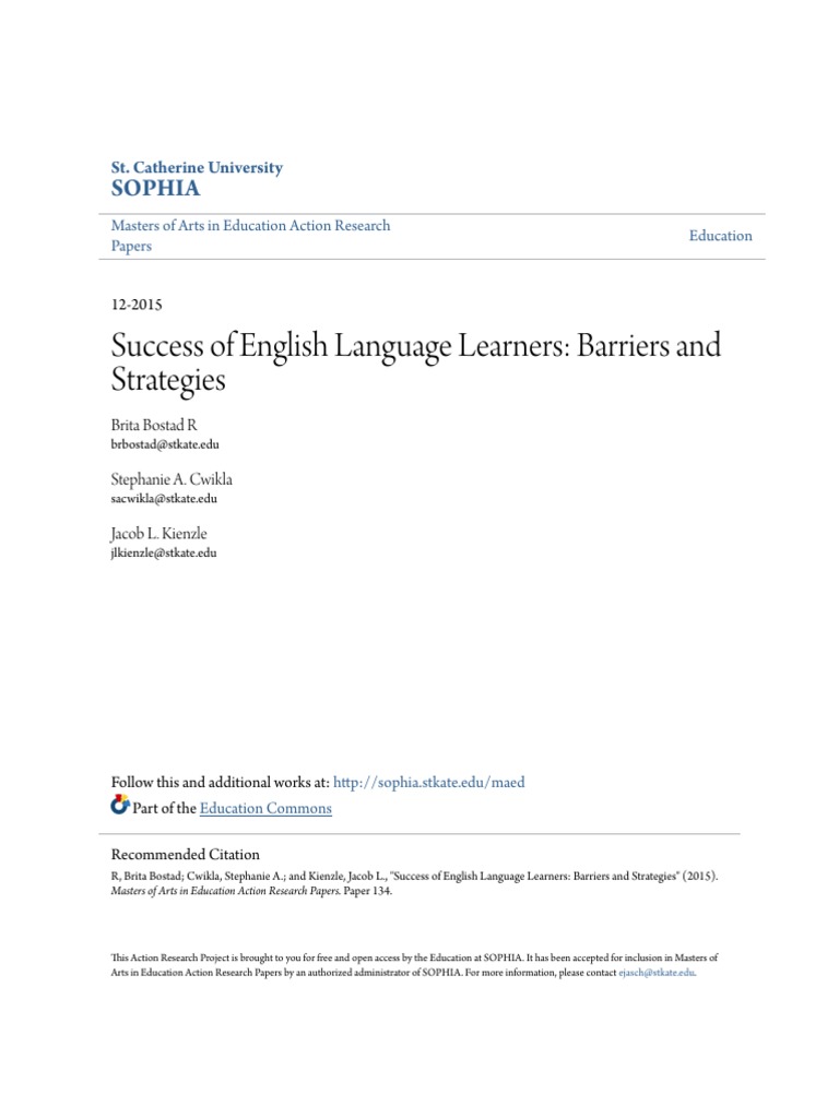 Success of English Language Learners Barriers and Strategies | PDF ...