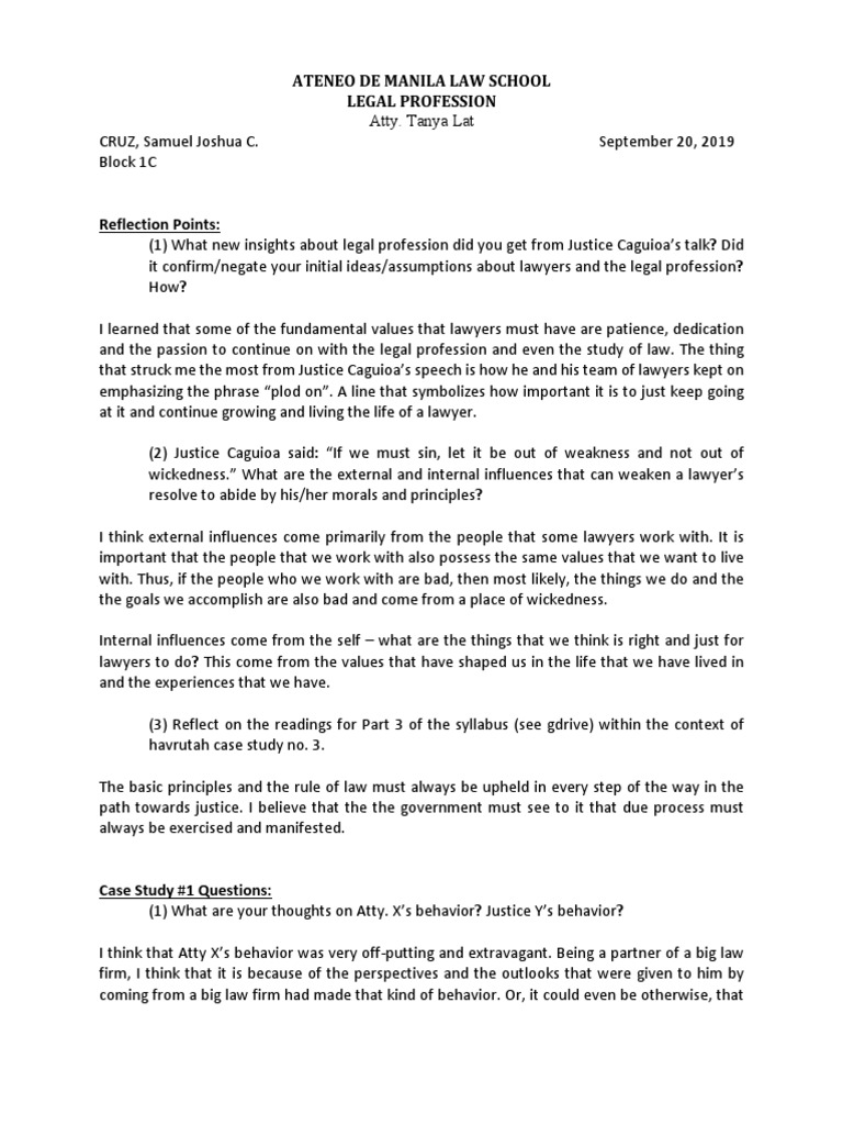 Legal Profession Reflection | PDF | Lawyer | Philosophical Theories