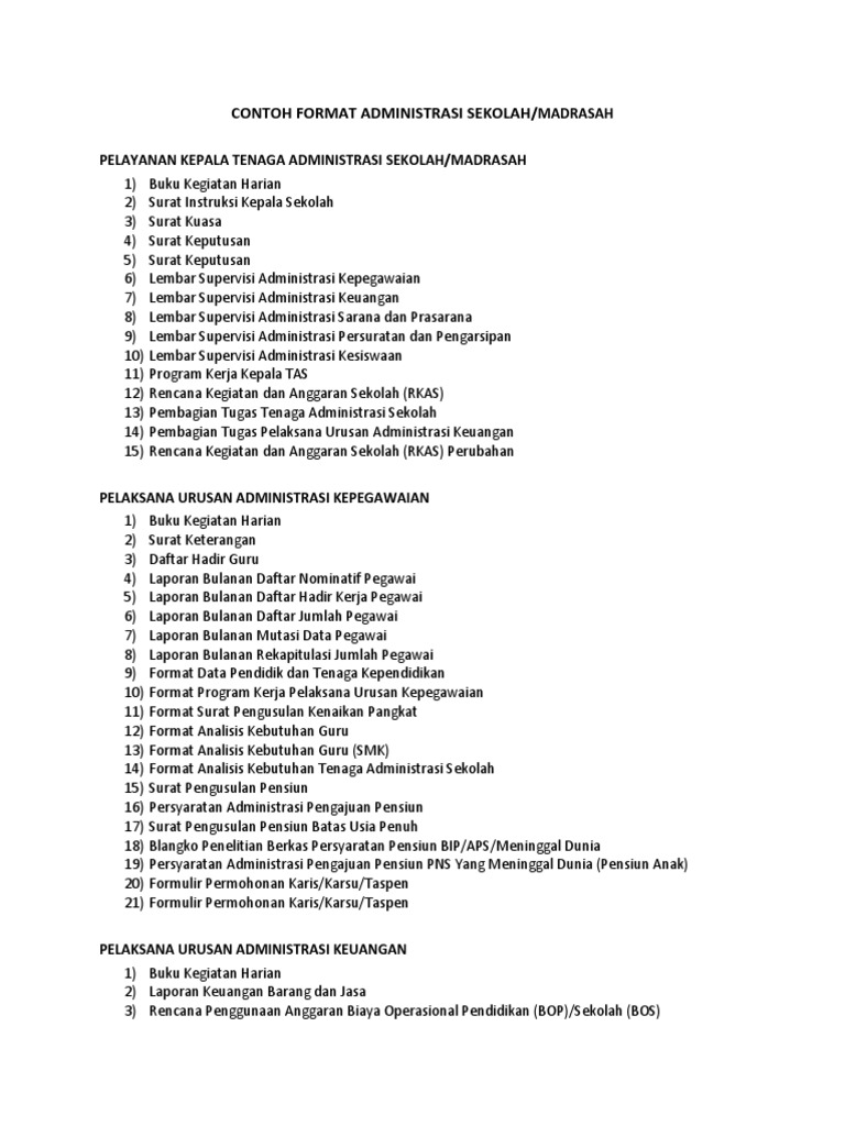 Contoh Format Administrasi Sekolah | PDF